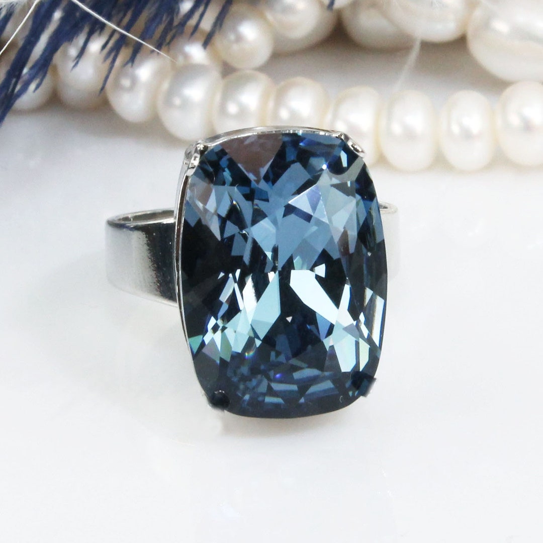 Navy Blue Ring, Denim Blue Stone Ring, Statement Rings, Blue Cocktail ...