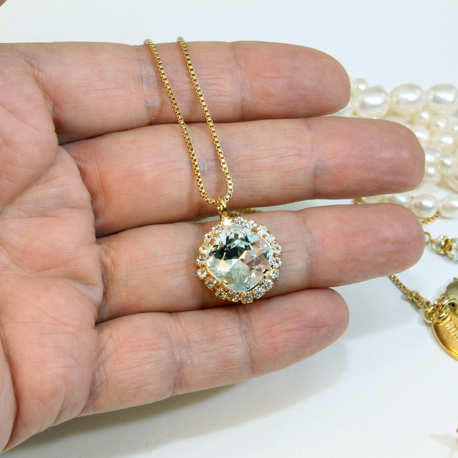 Ice Blue Necklace Bridal Bridesmaids Duck Egg Blue Pendant | Etsy