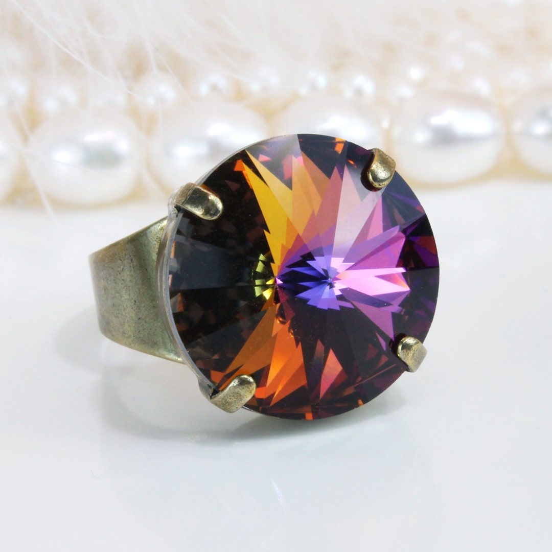 Rainbow Ring, Volcano Crystal Ring, Pride Jewelry, Multicolor Ring ...
