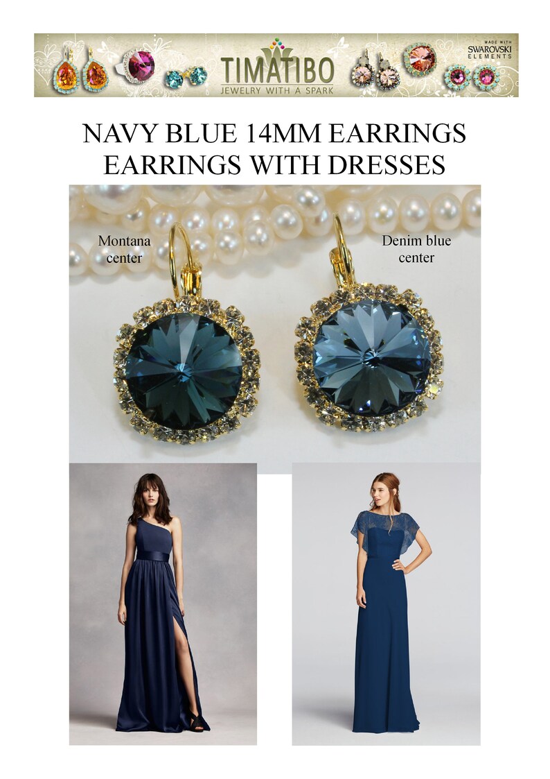 Navy Crystal Earrings Navy Gold Drop Earring Navy European - Etsy