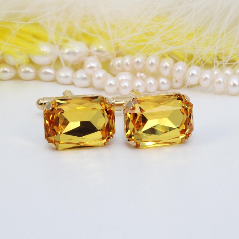 Yellow Crystal Cufflinks, Canary Yellow Groom Cuff Links, Silver or ...