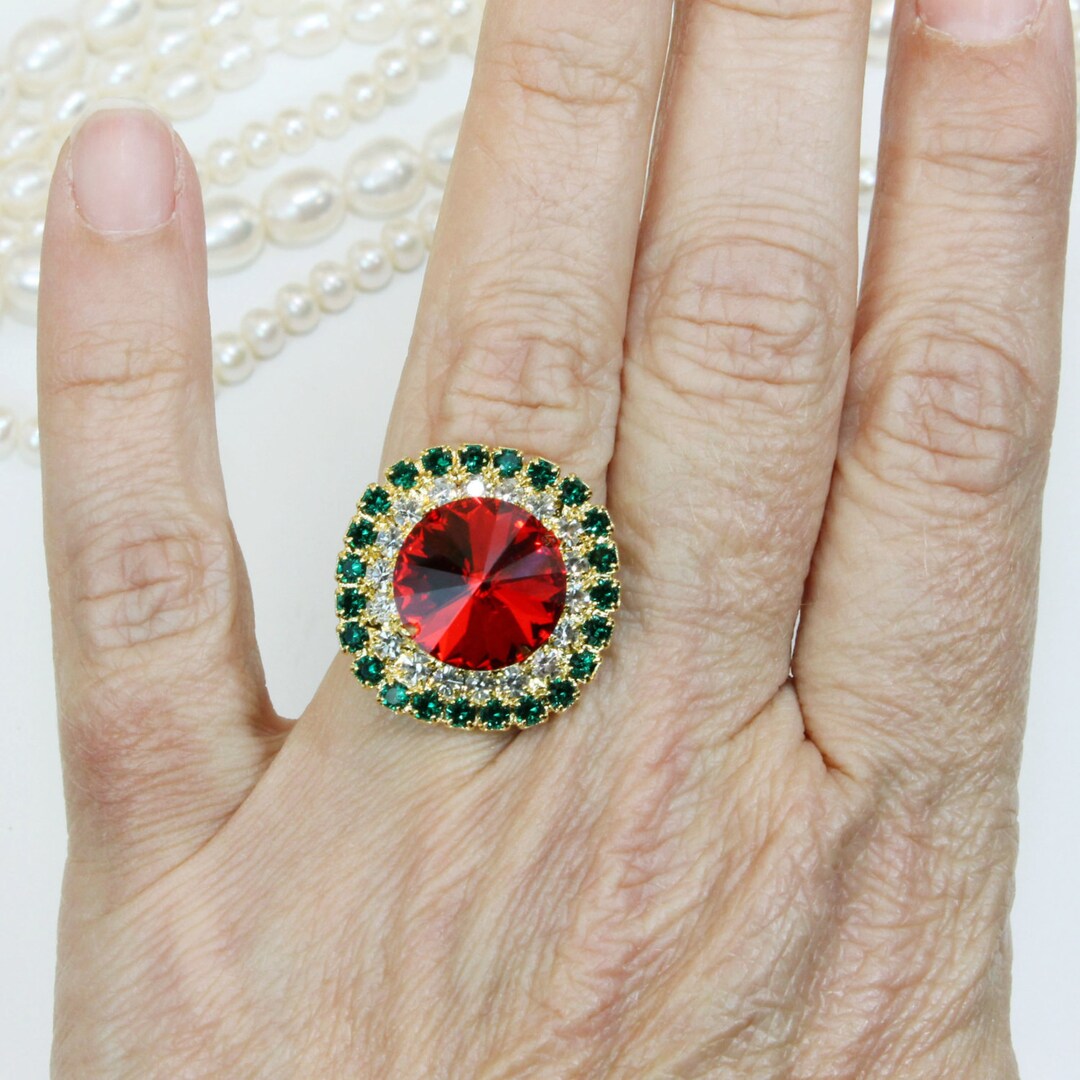 Christmas Ring for Women, Red Cocktail Ring, Holiday Jewelry, Xmas ...