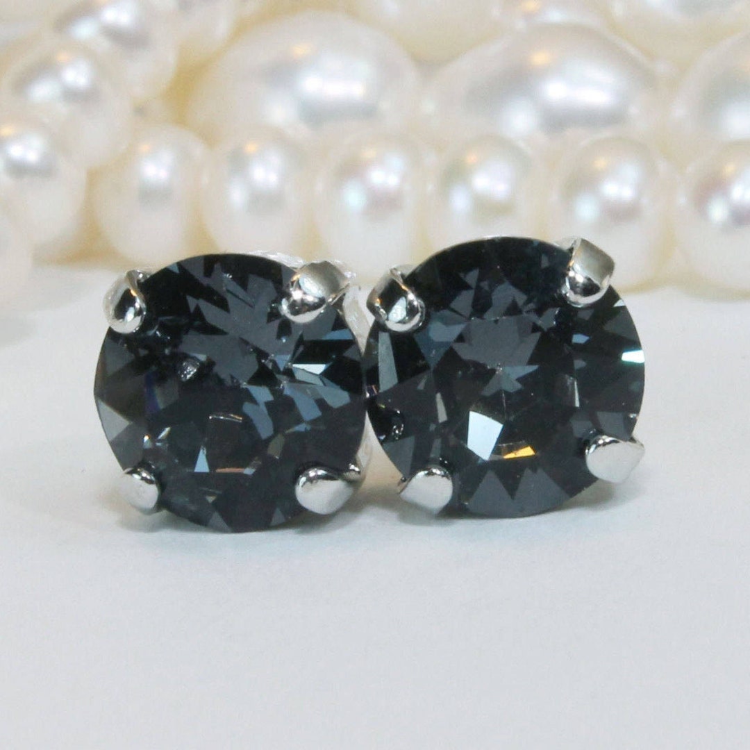 Grey Earrings, Stud Earrings for Men, Charcoal Crystal Studs, Post ...