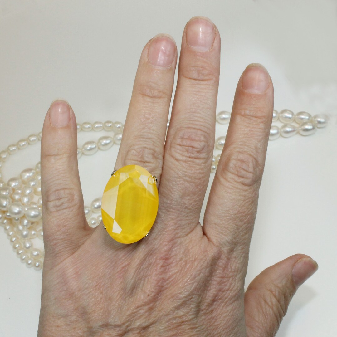 Yellow Gem Ring, Extra Large Ring, Big Statement Jewelry, Oversized ...