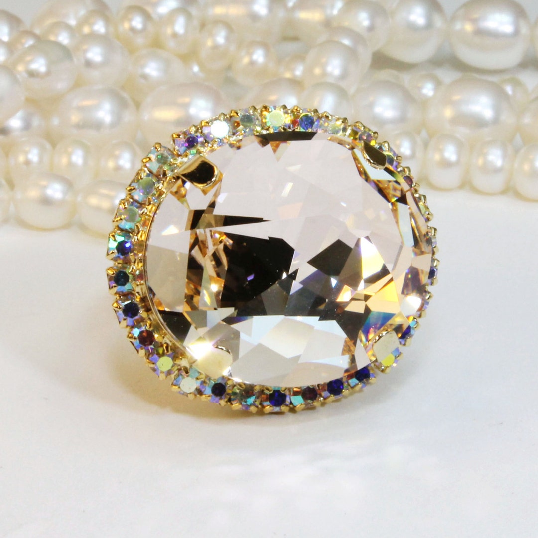 Cocktail Rings for Women, Large Crystal Ring, Oversized Ring, Peach ...
