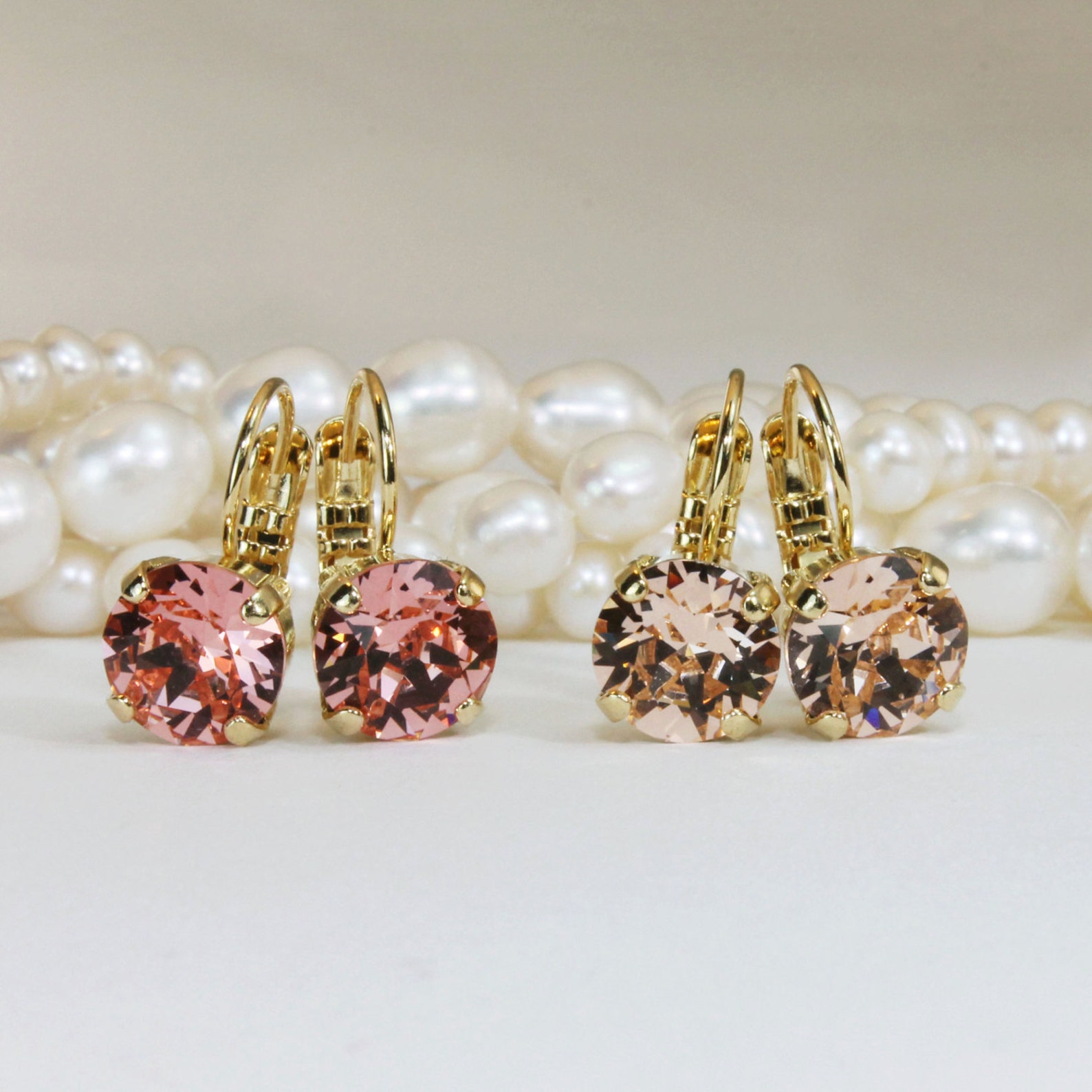 Peach Crystal Earrings Light Peach Gold Drop Earrings Single | Etsy