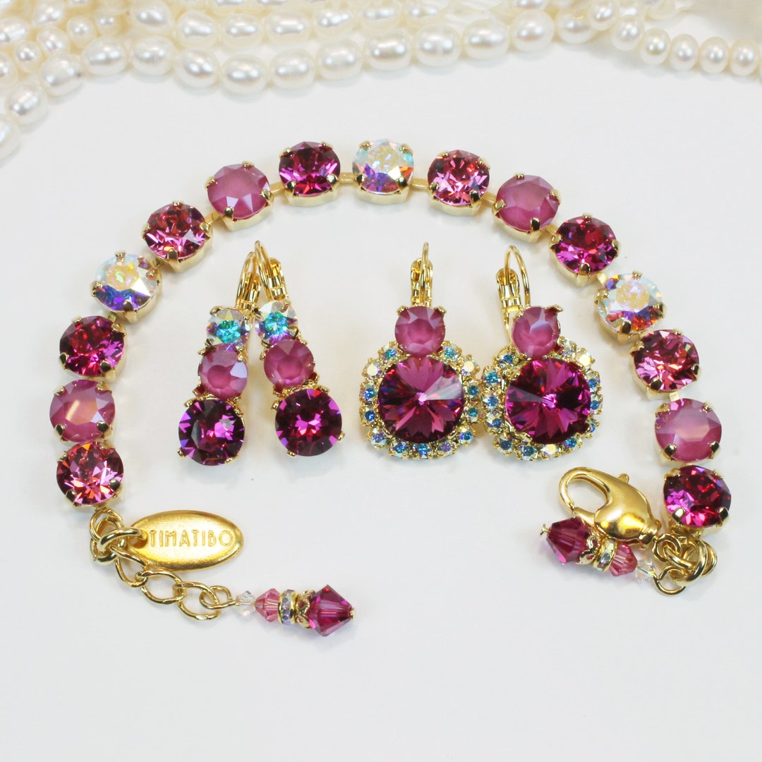Fuchsia Bridal Jewelry Set, Pink Crystal Earrings, Bridesmaid Earrings ...