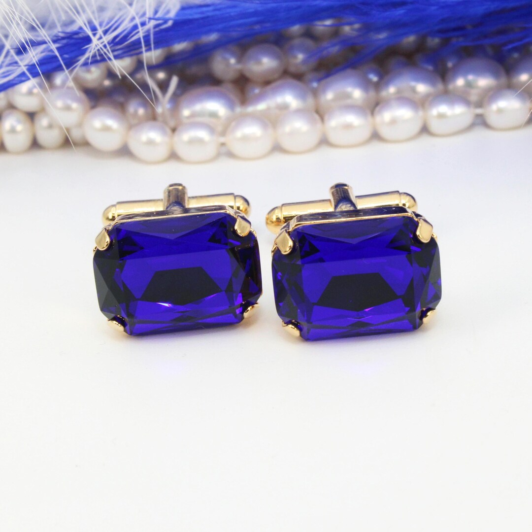 Deep Blue Cufflinks, Rectangle Crystal Cufflinks, Best Man Gift ...