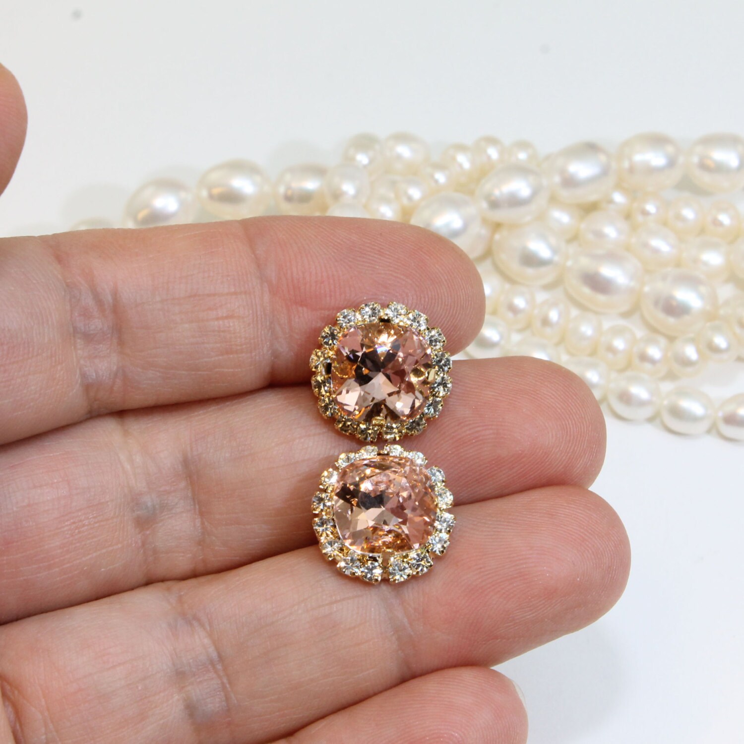 Bridesmaids Blush Pink Stud Earrings Bridal Swarovski Crystal | Etsy