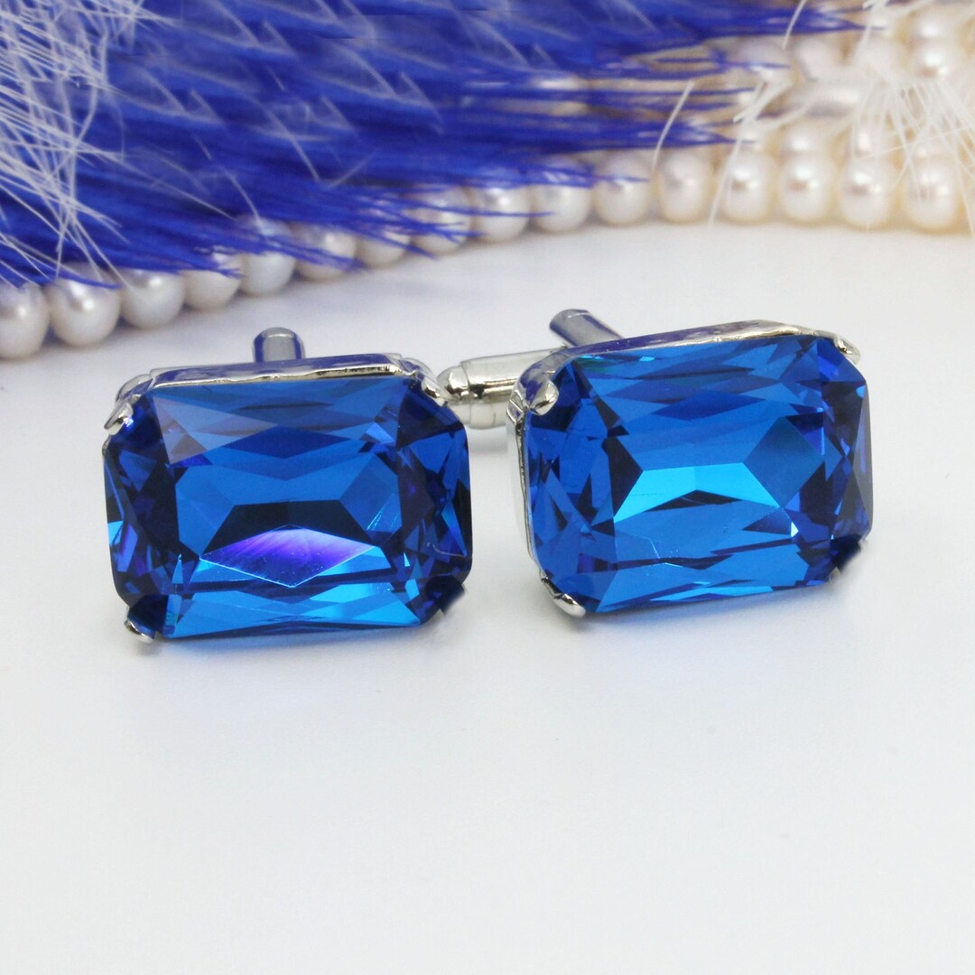 Royal Blue Cufflinks Rectangle Crystal Cufflinks Best Man - Etsy
