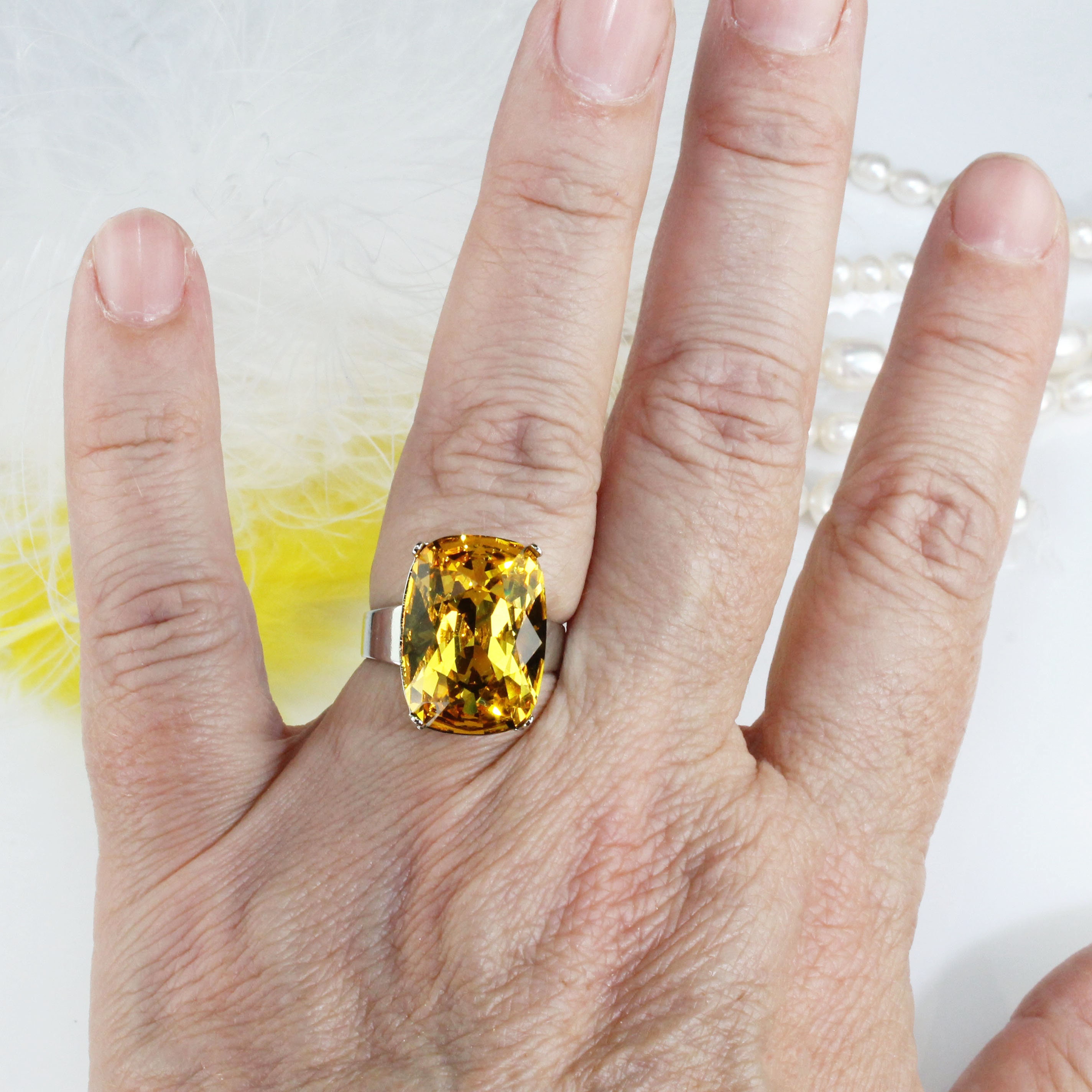 Yellow Ring Sunflower Canary Yellow Fancy Rectangle Cocktail Adjustable ...