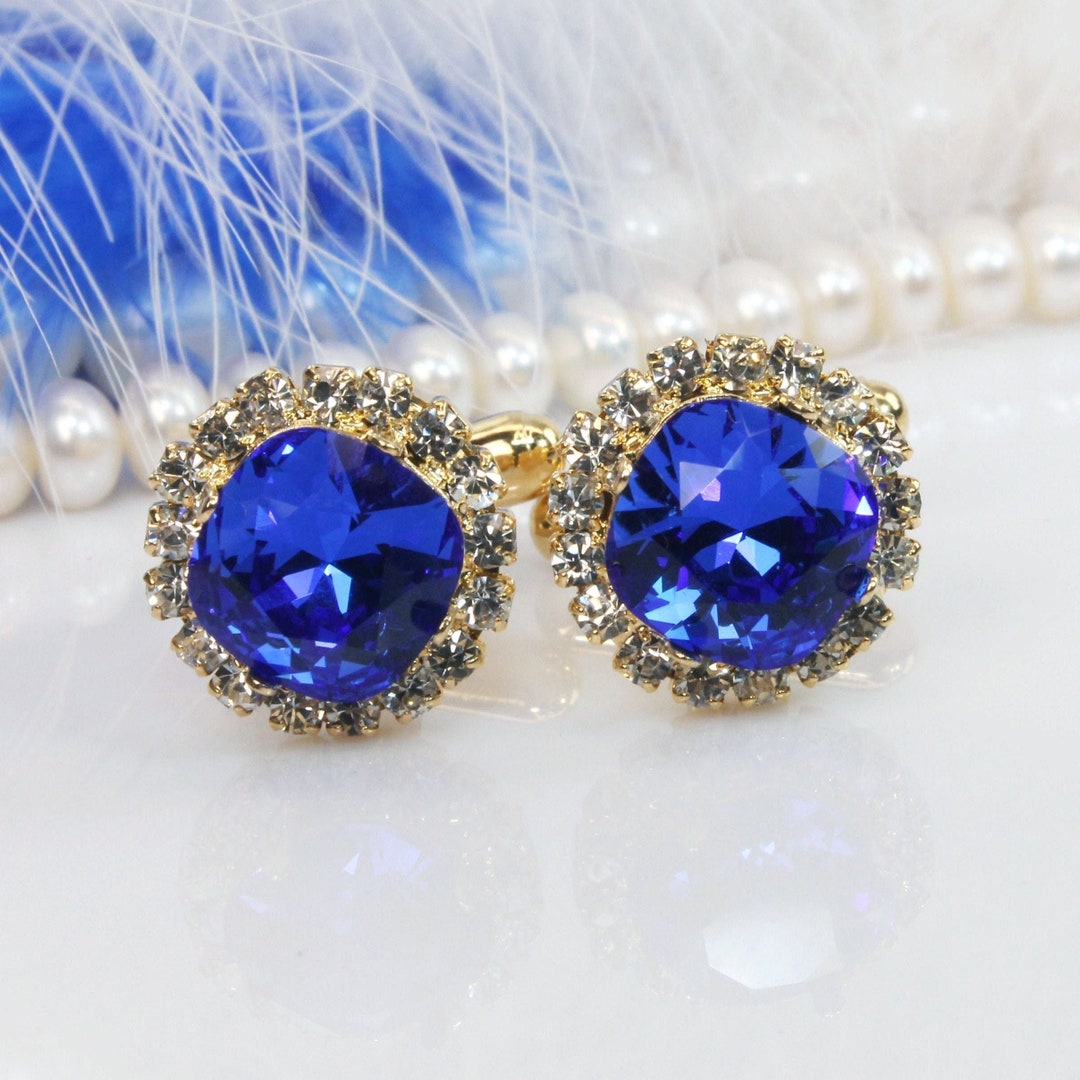 Royal Blue Sapphire Mens Cufflinks, Majestic Blue and Gold Crystal ...