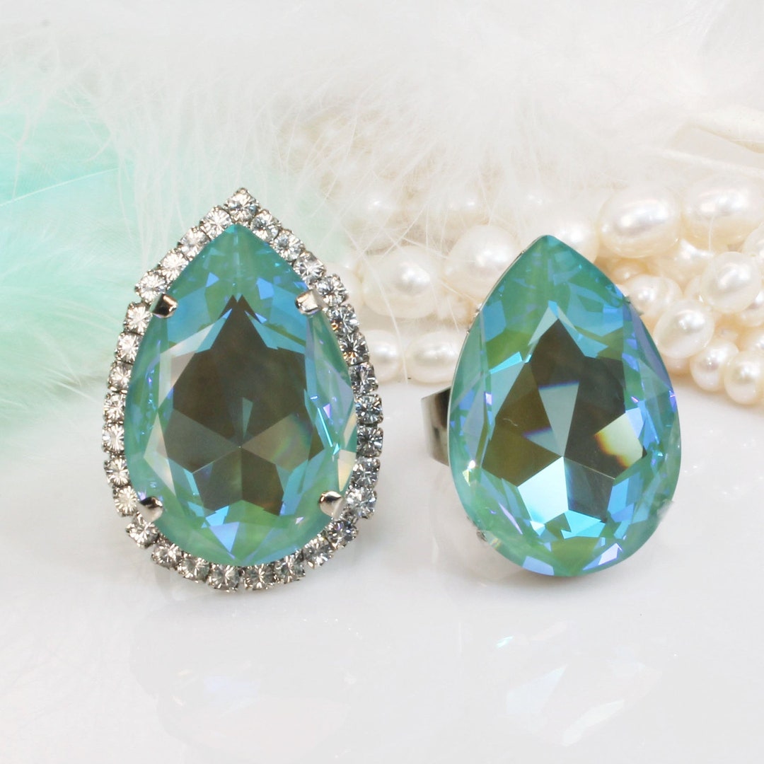 Green Cocktail Ring Big Sage Mint Green Bridal European Crystal ...