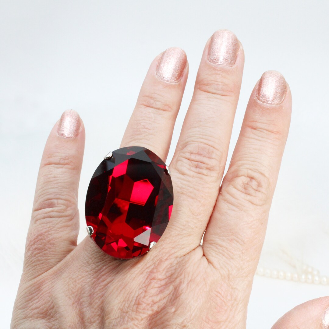 Large Red Ring, Mens Crystal Ring, Statement Jewelry, Huge Stone Ring ...