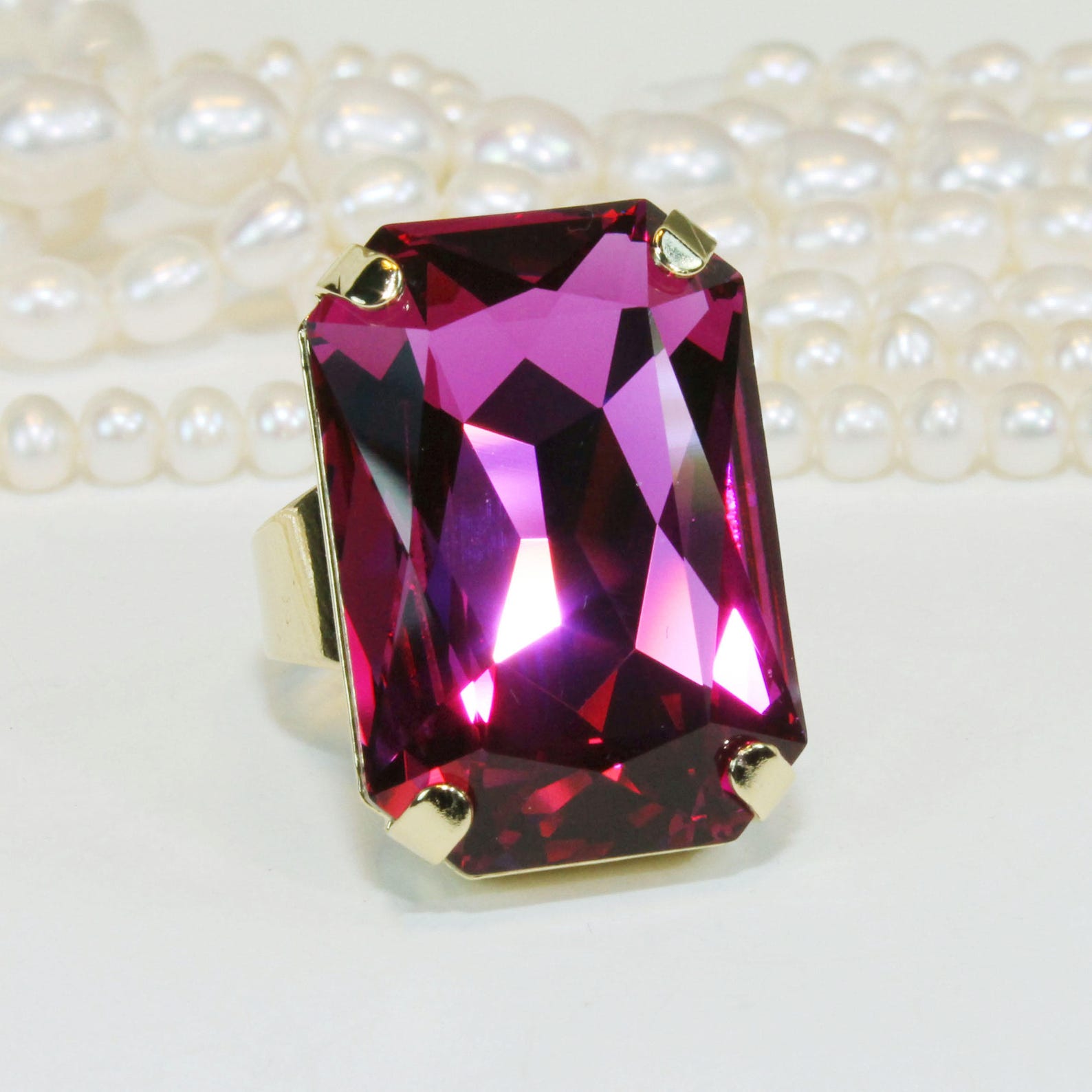 Fuchsia Crystal Ring Pink Statement Ring Viva Magenta - Etsy