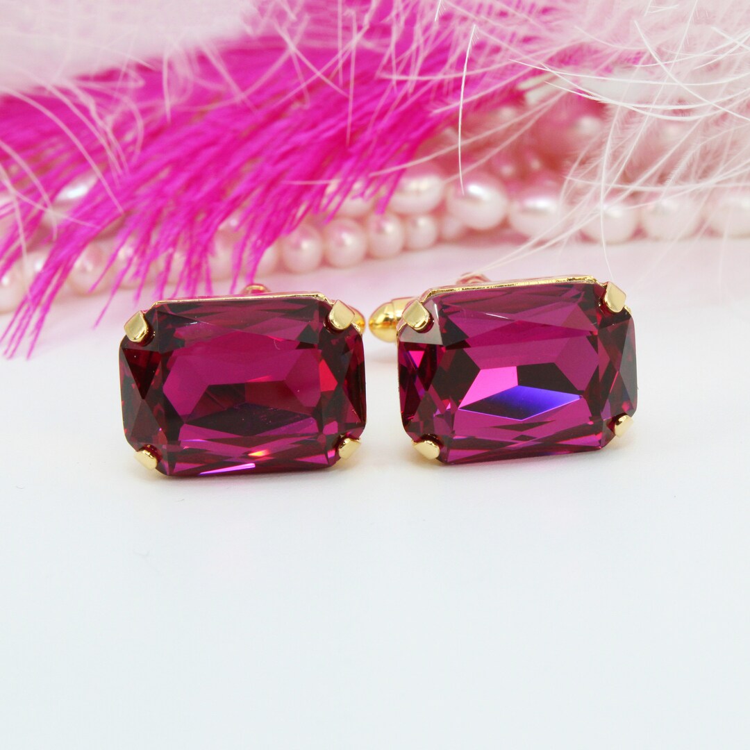 Fuchsia Cufflinks, Pink Rhinestone Cuff Links, Groomsmen Cufflinks ...
