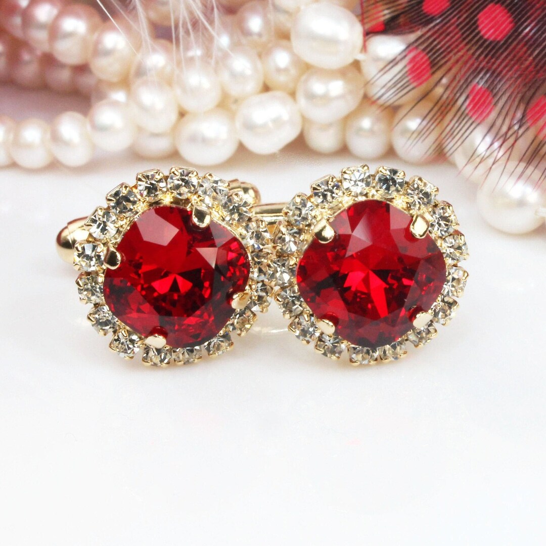 Red Cufflinks for Men, Ruby Red Crystal Cuff Links, Best Man Gift ...