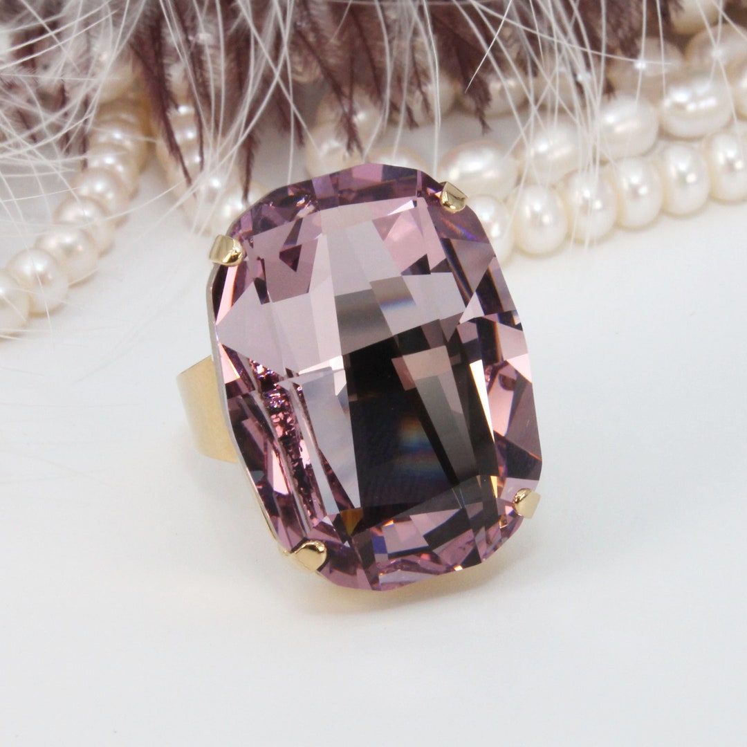Light Amethyst Ring, Big Stone Ring, Cocktail Rings Women, Huge Crystal ...