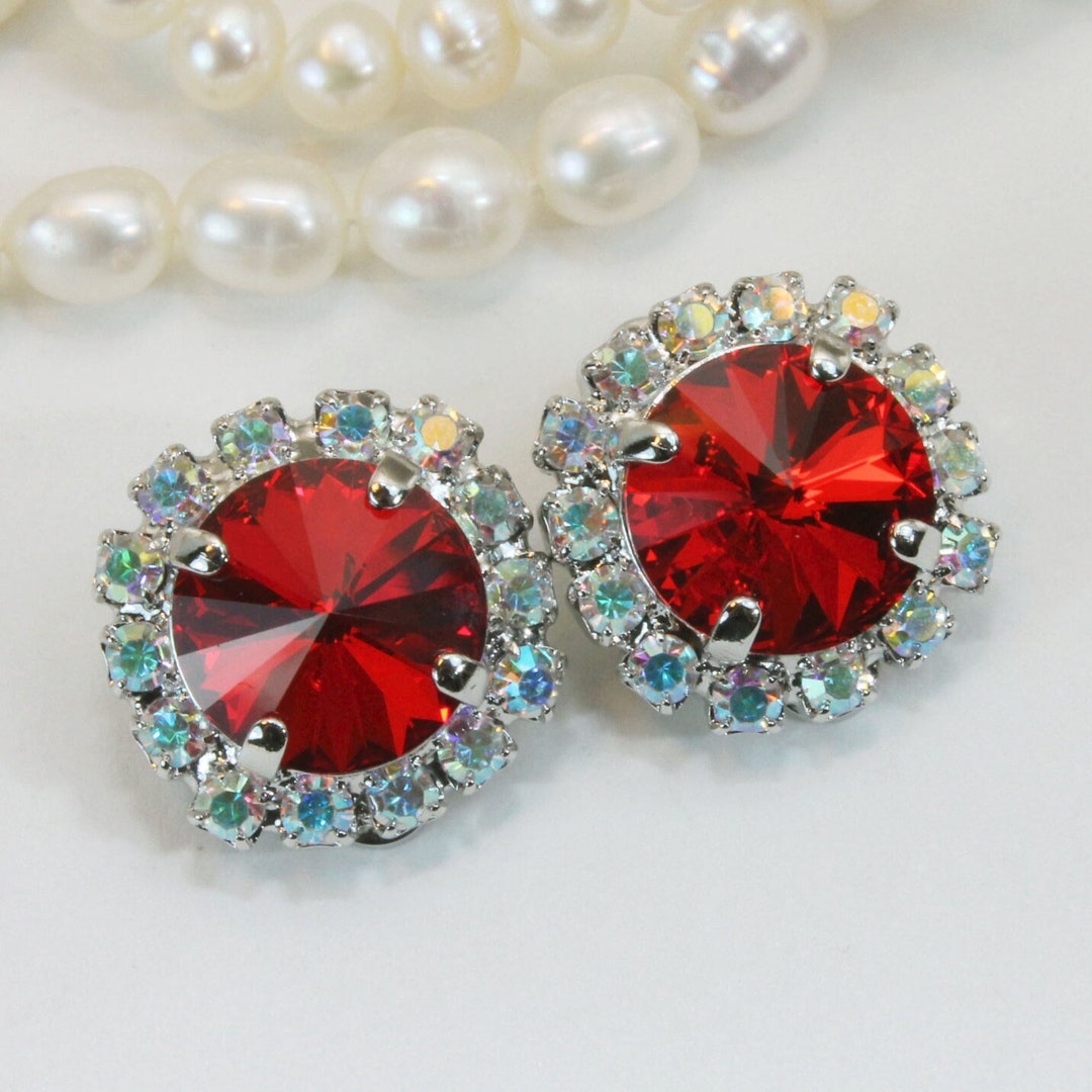 Red Clip on Earrings Ruby Red European Crystal Clip on Earrings ...