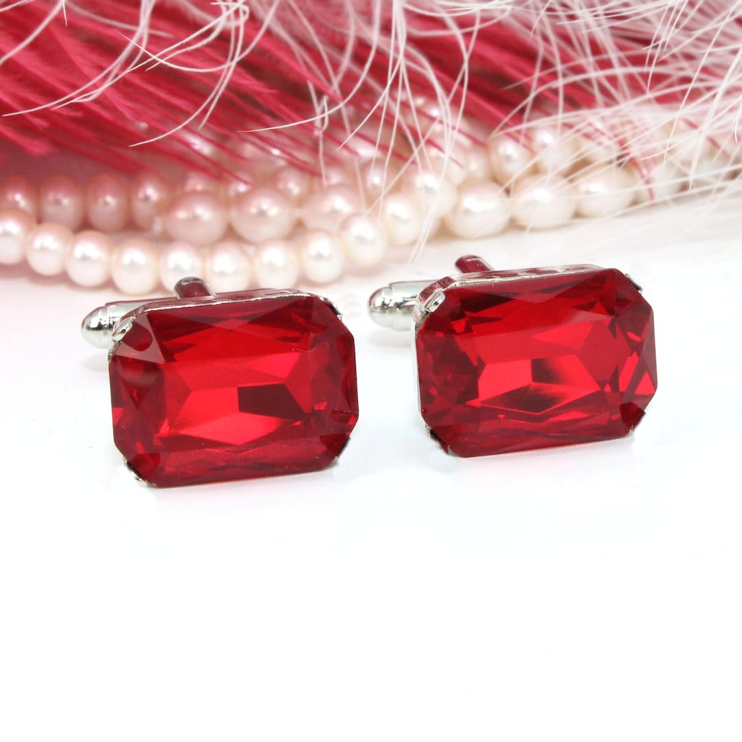 Red Crystal Cufflinks, Rectangle Men's Wedding Cufflinks, Father of the ...