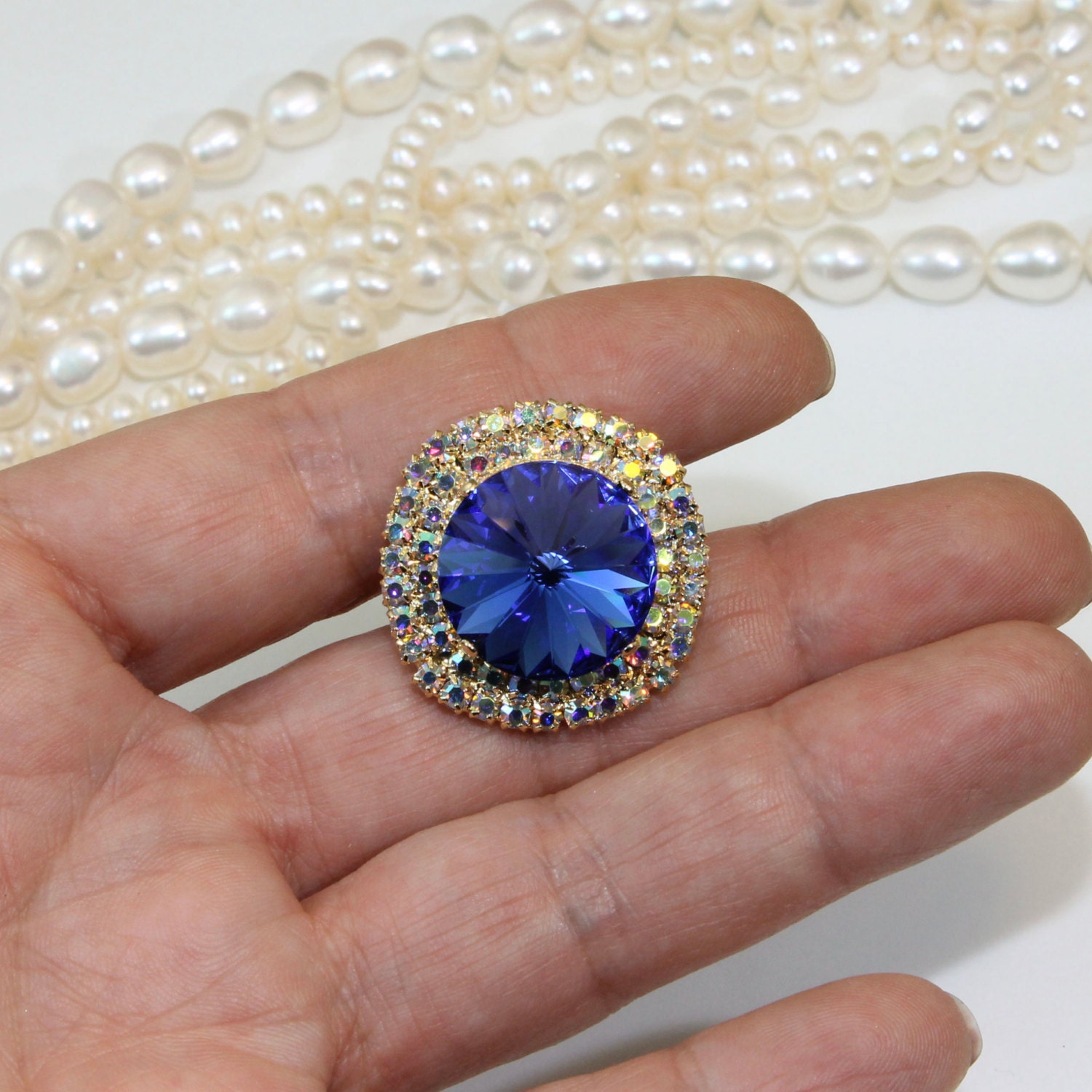 Royal Blue Crystal Brooch Sapphire Blue Swarovski Brooch Pin | Etsy