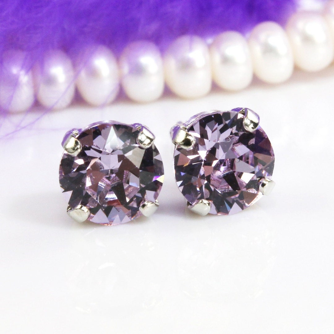 Purple Studs Violet Studs Purple European Crystal Stud Earrings Lilac ...