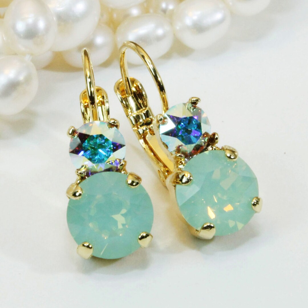 Mint Earrings Mint Gold Earrings Mint European Crystal Mint Green Drop ...