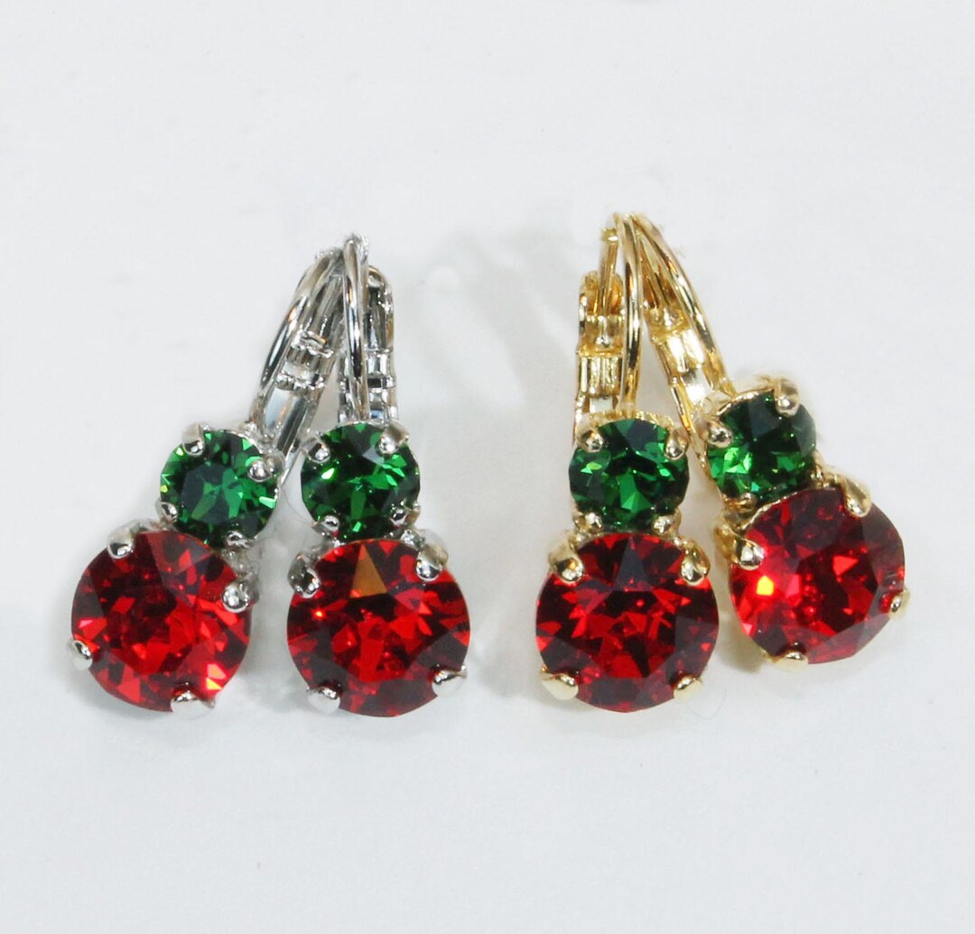 Christmas Earrings, Red Green Drops, Xmas Jewelry, Holiday Gift ...
