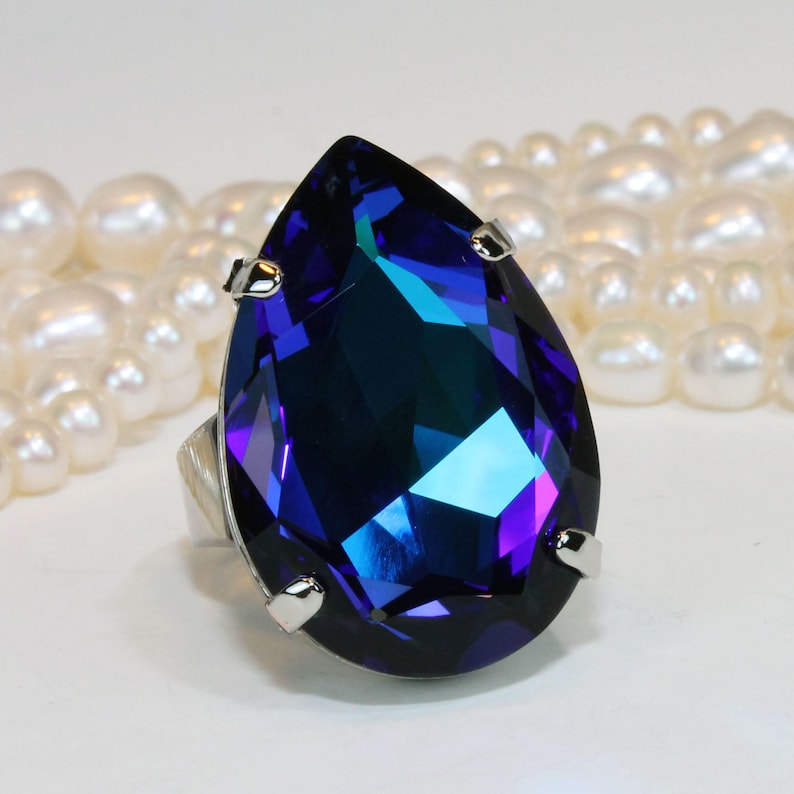 Royal Blue Crystal Ring Bridal Oversize Teardrop Large Big - Etsy