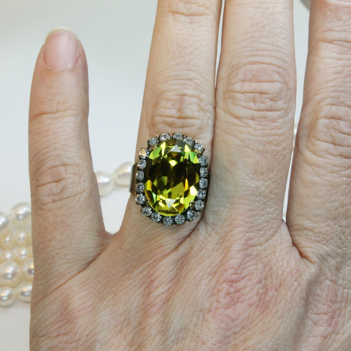 Lime Ring Lime Cocktail Ring Lime Green European Crystal Ring - Etsy Israel
