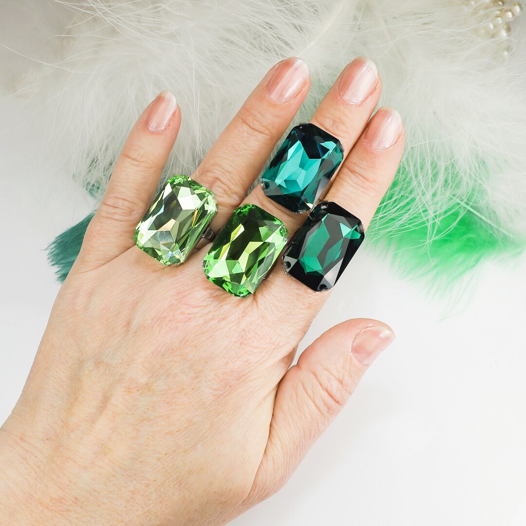 Emerald Green Ring, Cocktail Ring, Large Emerald Green, Statement Ring ...