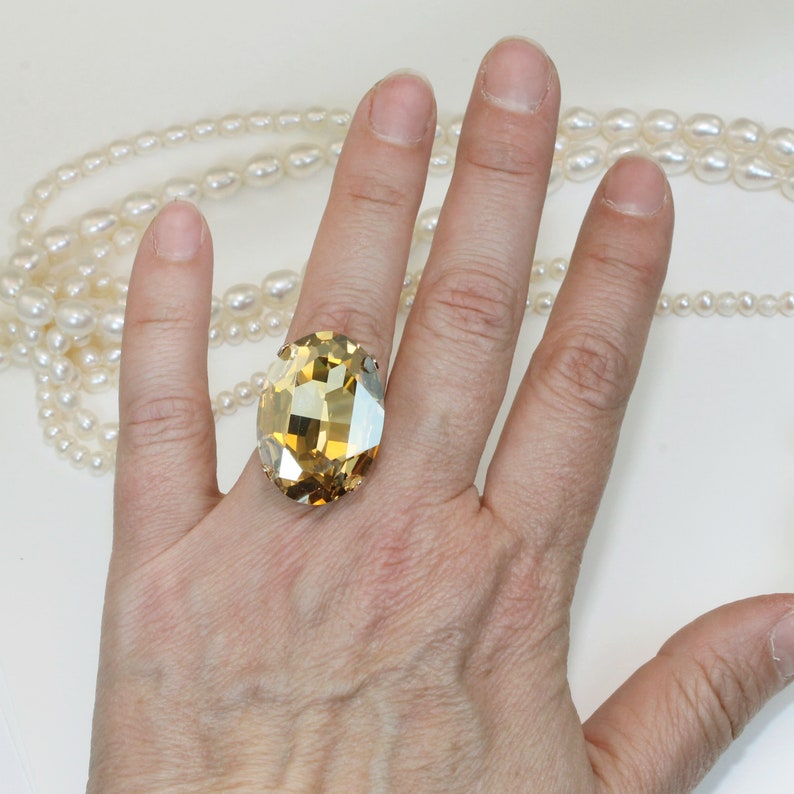 Yellow Topaz Ring European Crystal Statement Oversize Big | Etsy