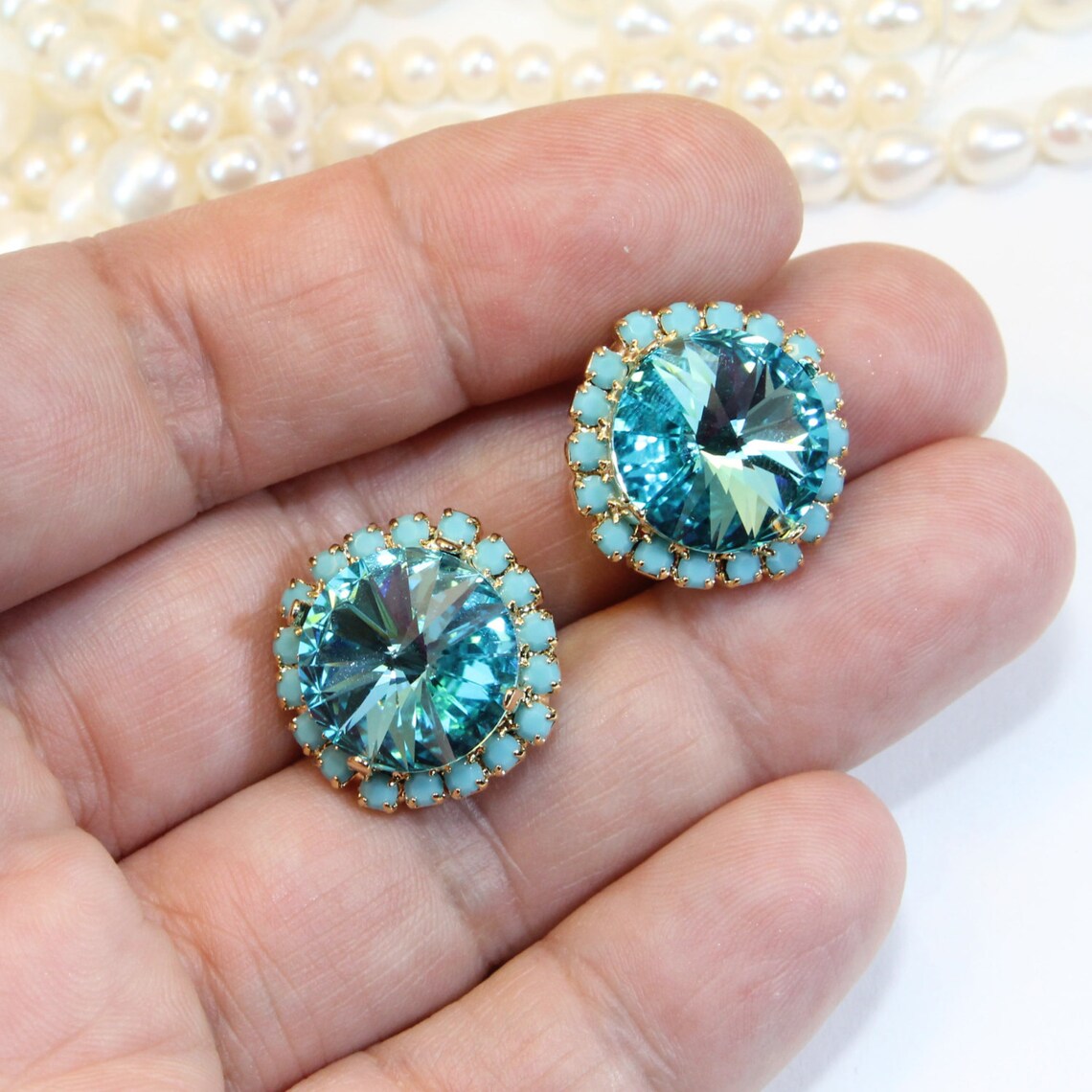 Coral Aqua Clip Earrings Turquoise Clip Earrings Peach Pink - Etsy Israel