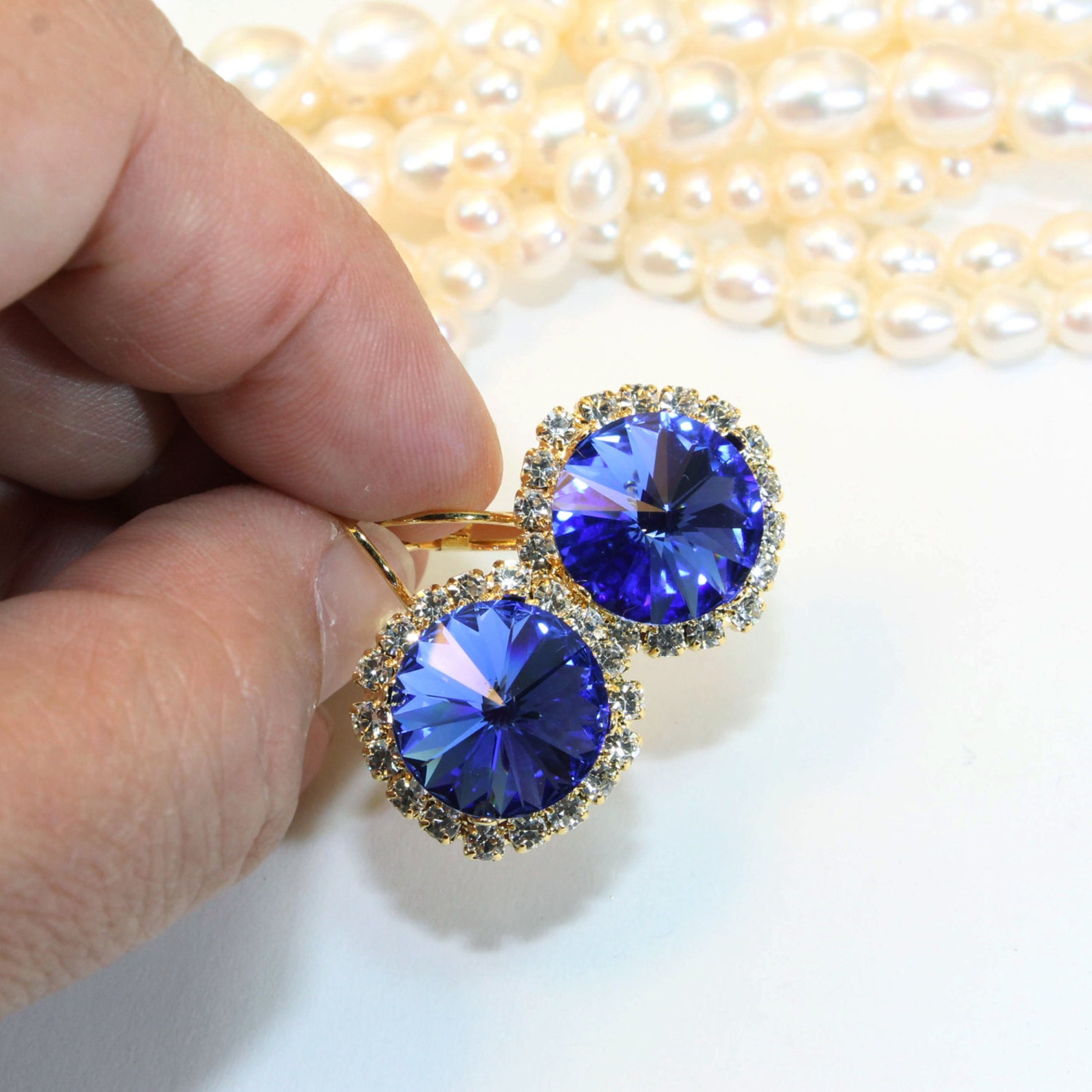 Navy Crystal Earrings Navy Gold Drop Earring Navy European Crystal ...