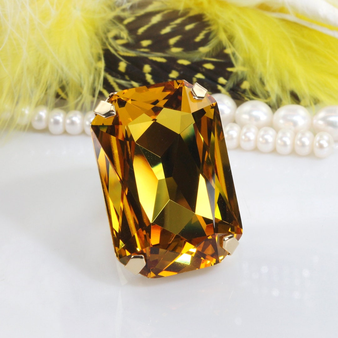 Huge Yellow Stone Ring, Large Cocktail Ring, Oversize Crystal Ring ...