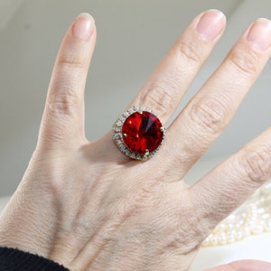 Red Ring Red Cocktail Ring Red European Crystal Ring Red Adjustable ...