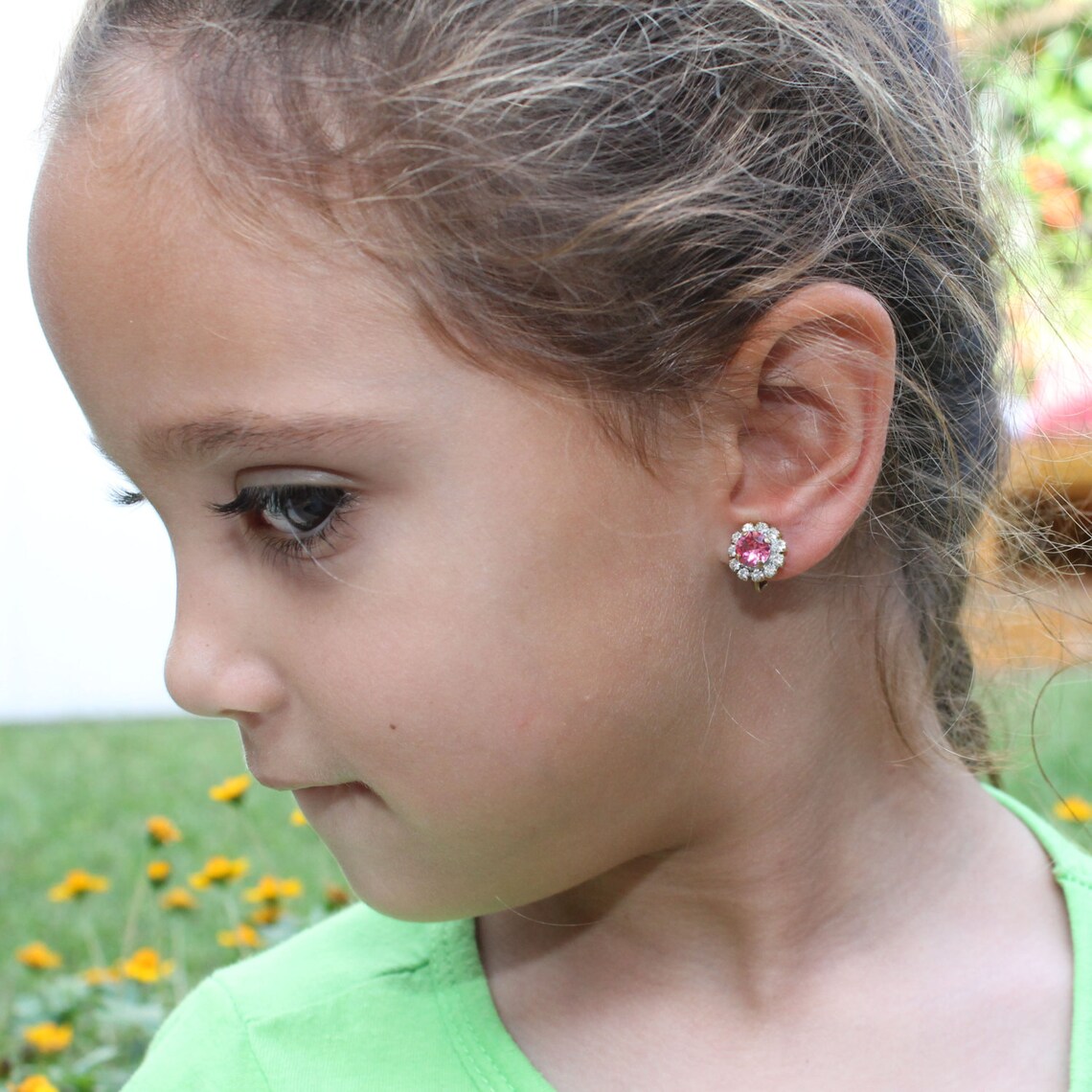 Flower Girl Clip on Earrings White Pink European Crystal White Opal ...