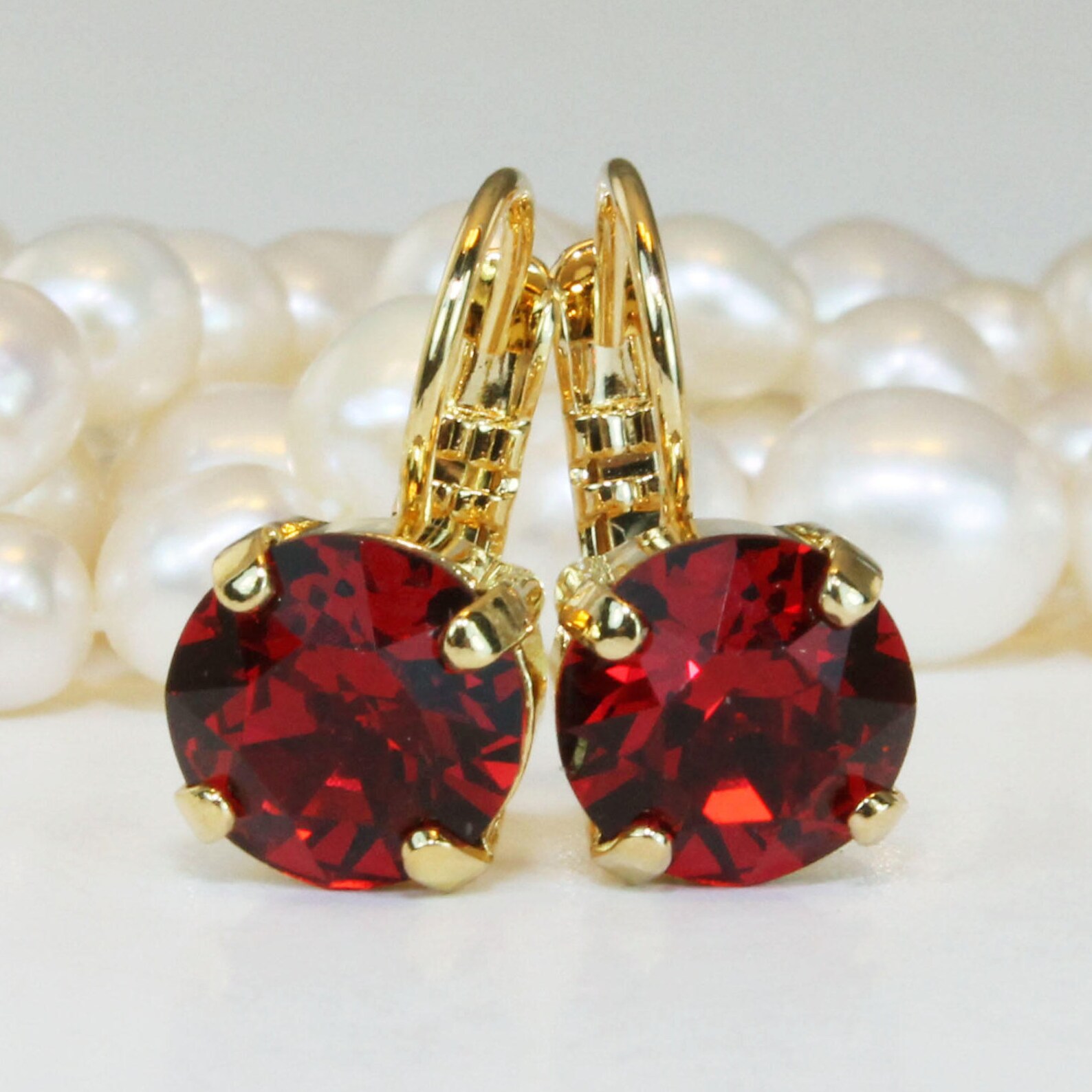 Red Crystal Earrings Scarlet Red Drop Gold Christmas Earrings ...