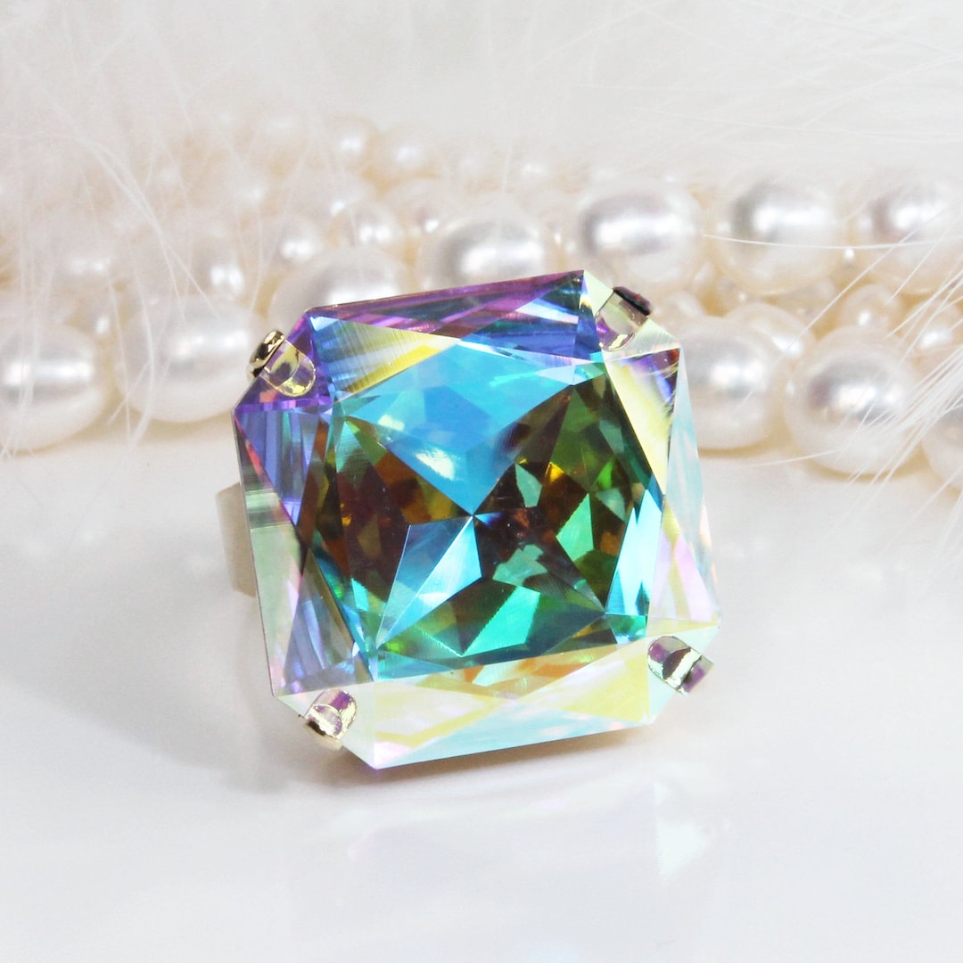 AB Crystal Ring, Iridescent Ring, Statement Jewelry, Rainbow Ring ...