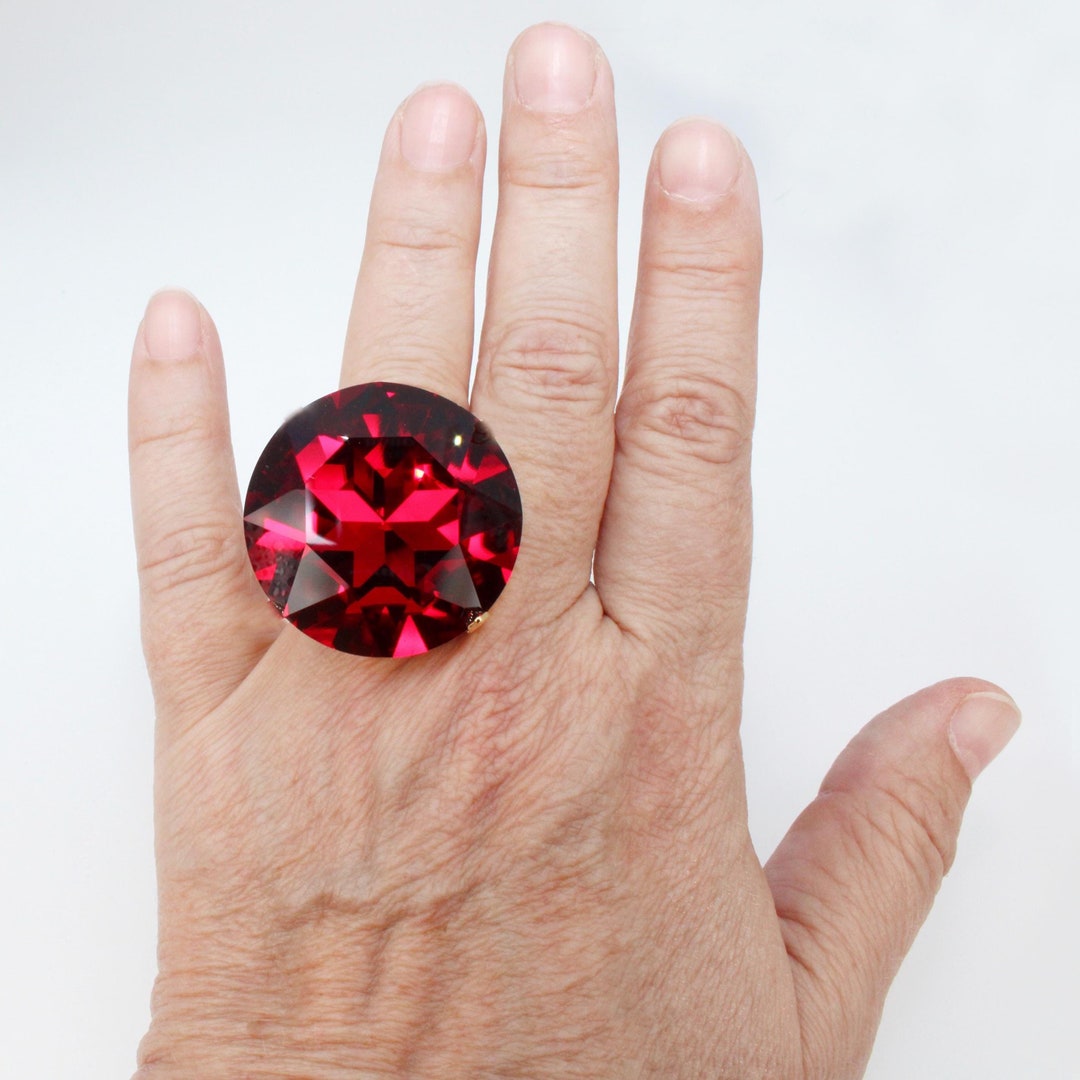 Gigantic Red Crystal Ring, Oversize Cocktail Ring, Ruby Big Stone Ring ...