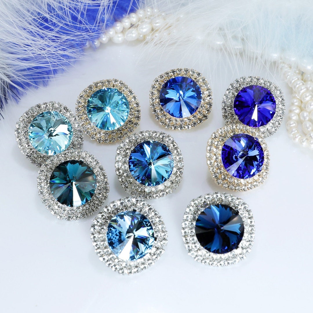 Blue Brooch Lapel Pin Round Crystal Aqua Navy Royal Blue Rhinestones ...