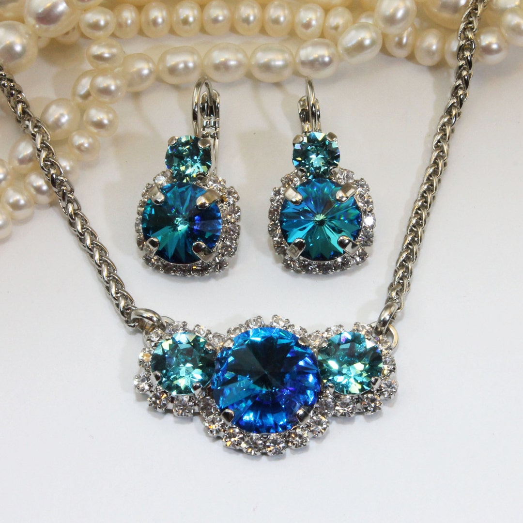 Aqua Blue Jewelry Set Bridal Set Aqua Blue Necklace and Matching ...