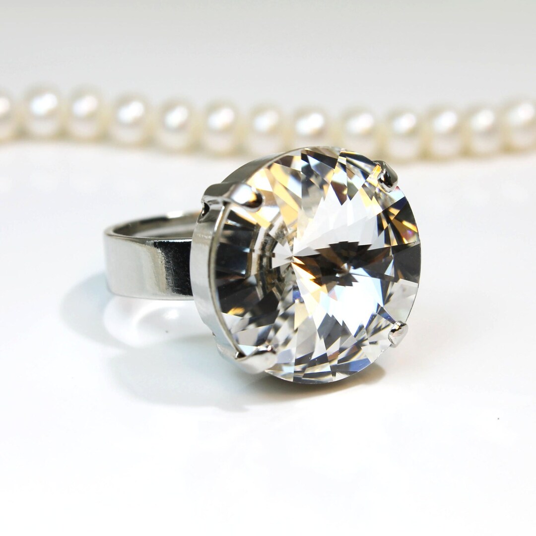 Clear Crystal Ring, Cocktail Rings, Rhinestone Bridal Rings, Statement ...