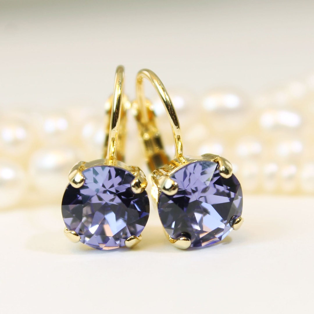 Purple Earrings Purple European Crystal Drop Violet Purple Gold ...