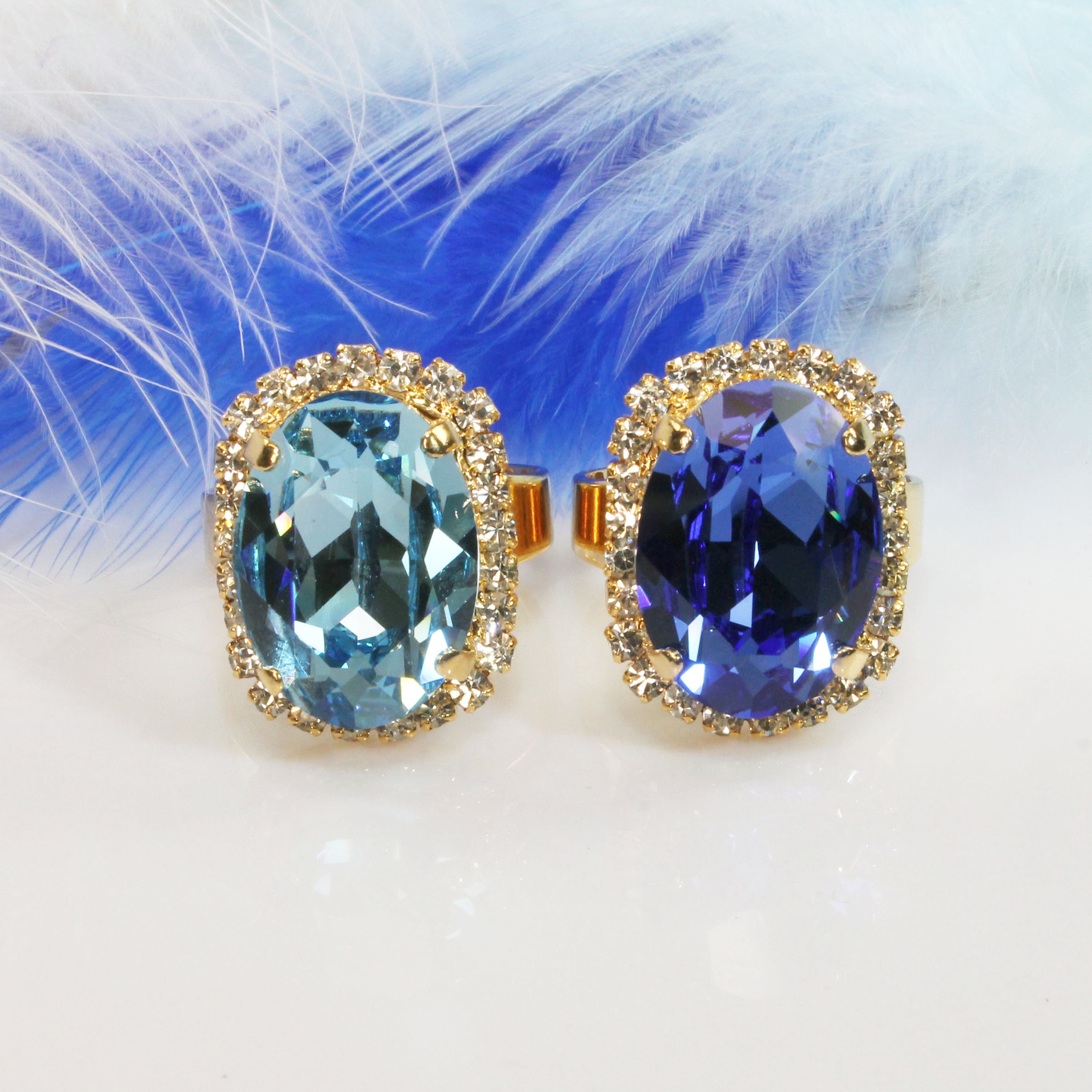 Aqua Crystal Ring Blue Light Turquoise AB Adjustable Ring Oval Cocktail ...