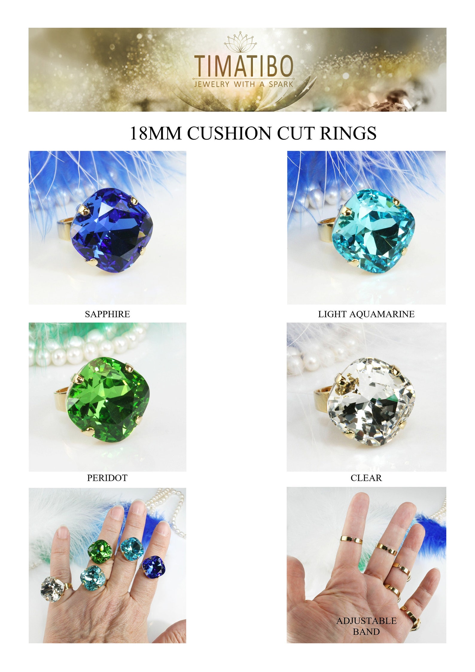 Square Aquamarine Ring, Cocktail Ring, Light Blue Crystal Ring, March ...