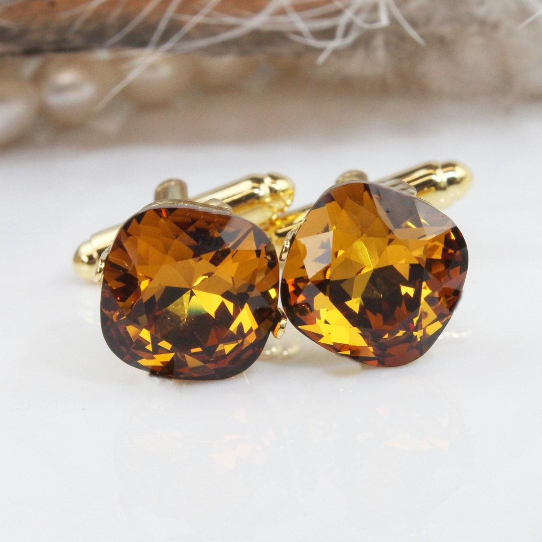 Topaz Cufflinks, Yellow Brown Gemstone Cuff Links, Crystal Square ...