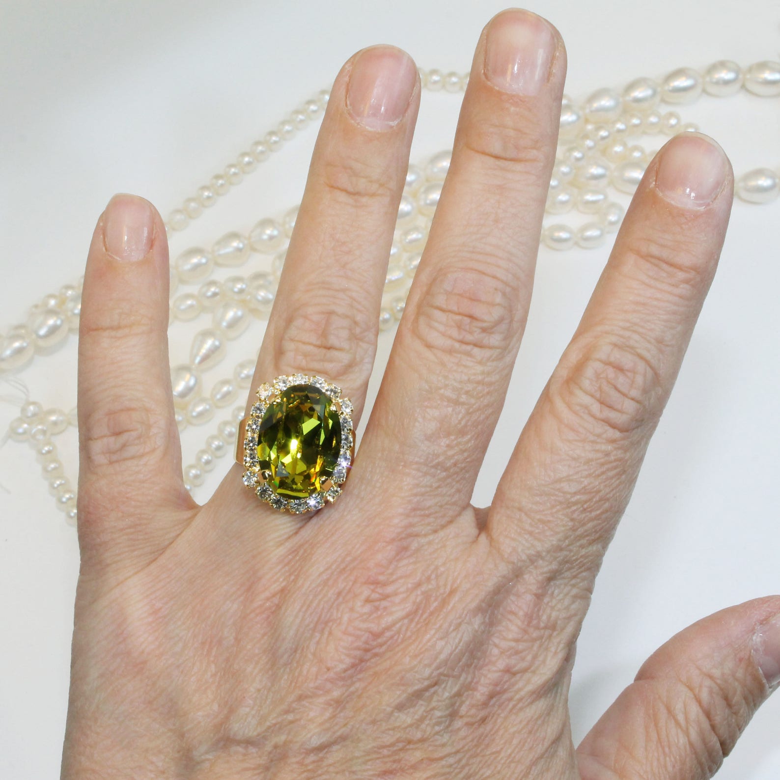 Lime Green Ring Crystal Engagement Ring Halo Cocktail Ring - Etsy