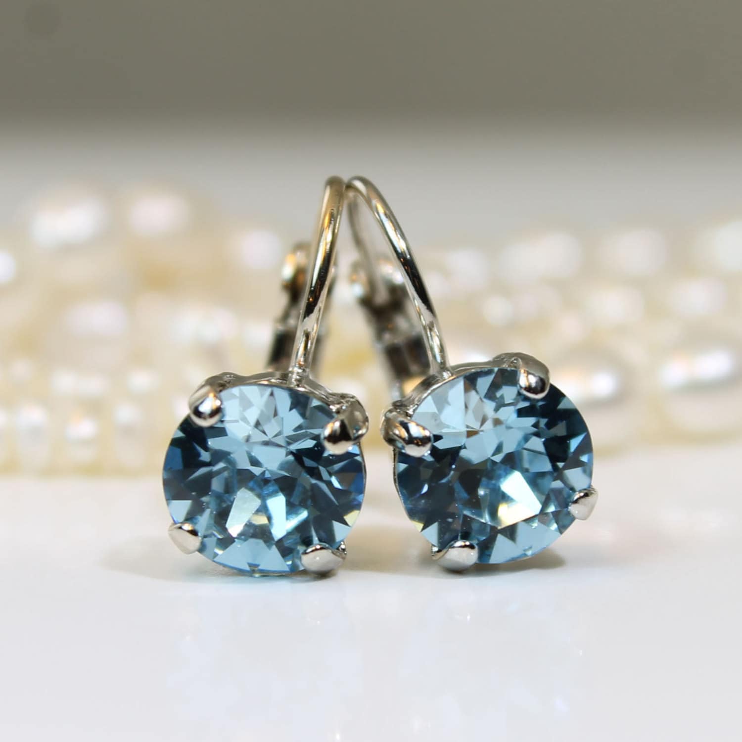 Aqua Blue European Crystal Earrings Aquamarine Drop Crystal - Etsy