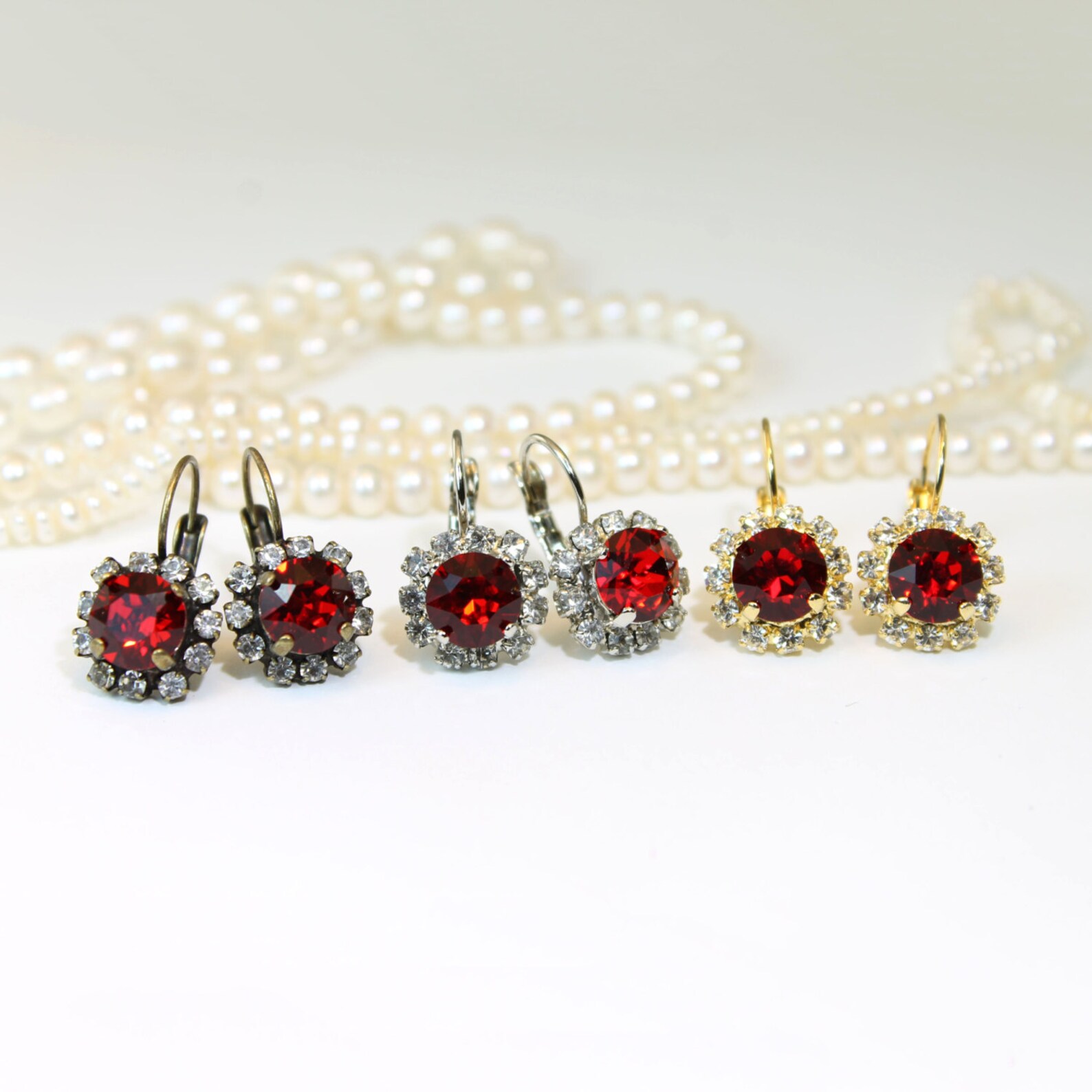 Red Drop Earrings Red Crystal Clear Christmas European Crystals Red ...